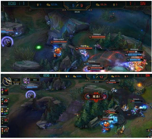 LOL：EDG对阵SN决胜局，Scout极限操作守住主水晶_酒桶