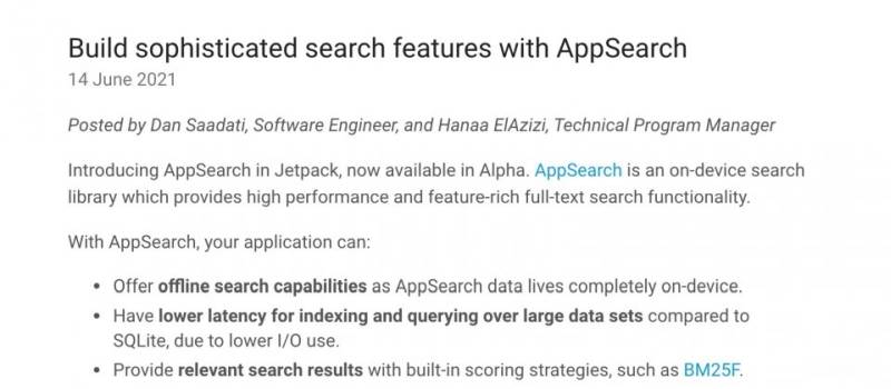 Google发布AppSearch函数库，让开发者在Android加入复杂搜索功能_资料