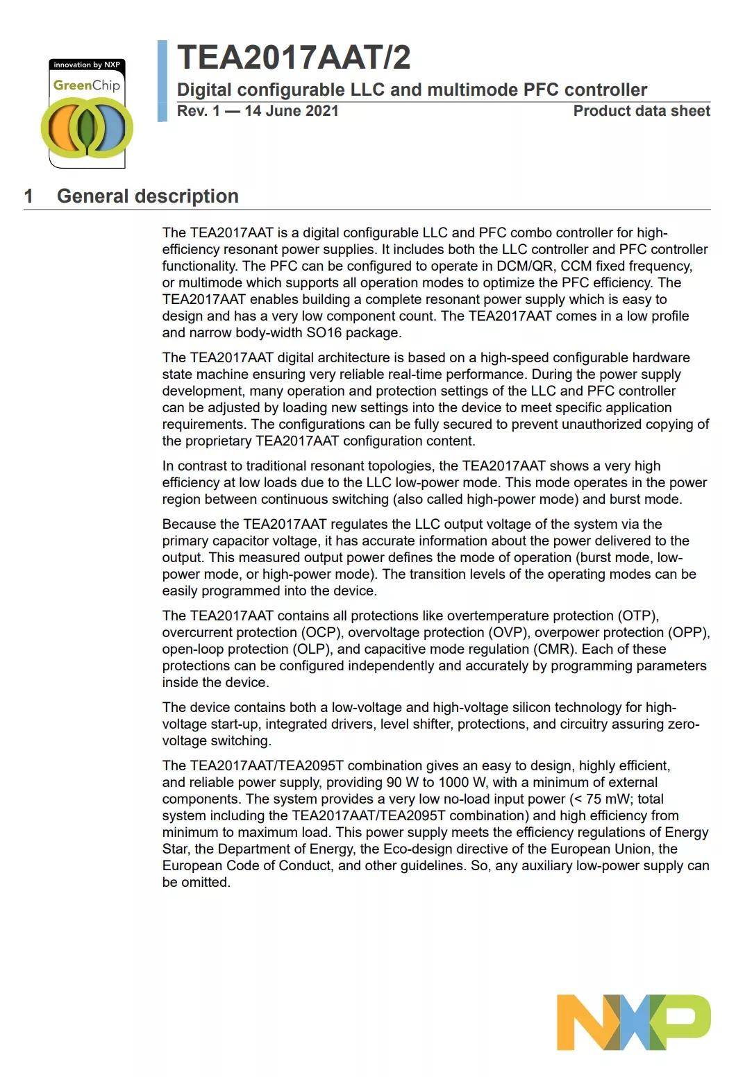 恩智浦推出TEA2017新型二合一控制器，PFC级支持CCM运行模式_配置_电源_保护