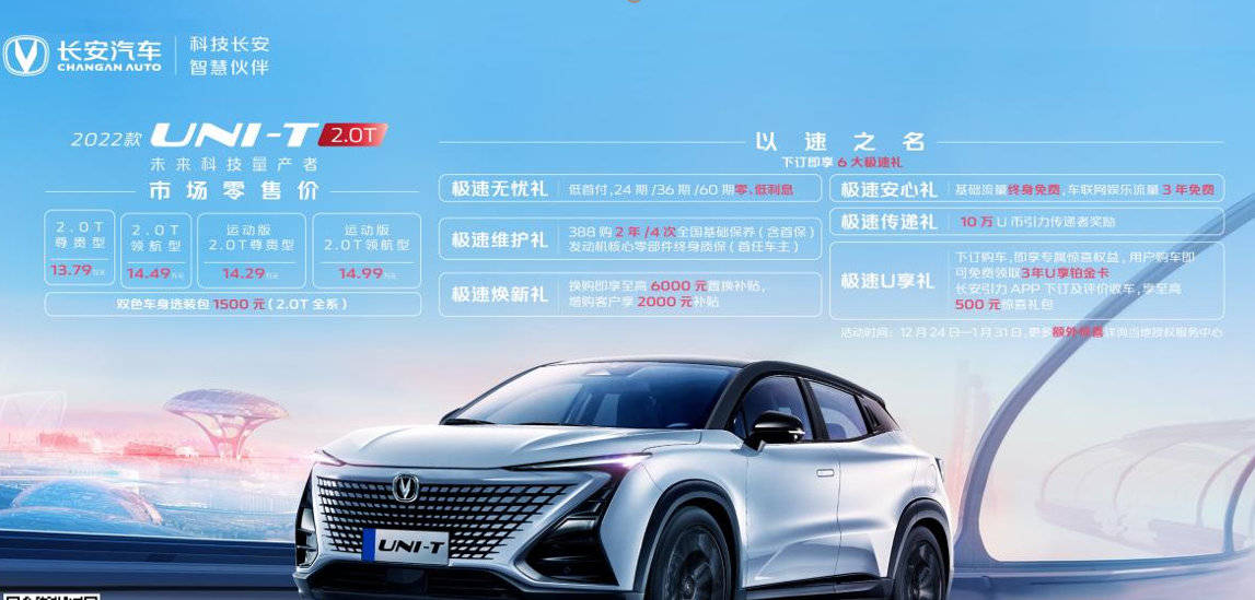 售价13.79-14.99万元 长安2022款UNI-T 2.0T澎湃上市_搜狐汽车_搜狐网