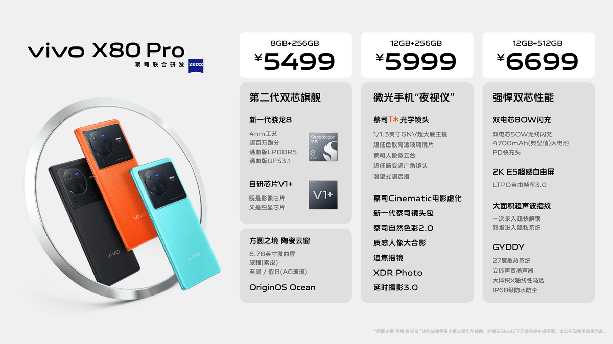 巅峰旗舰vivoX80系列正式发布全系升杯售价3699元起_Pro_影像_搭载