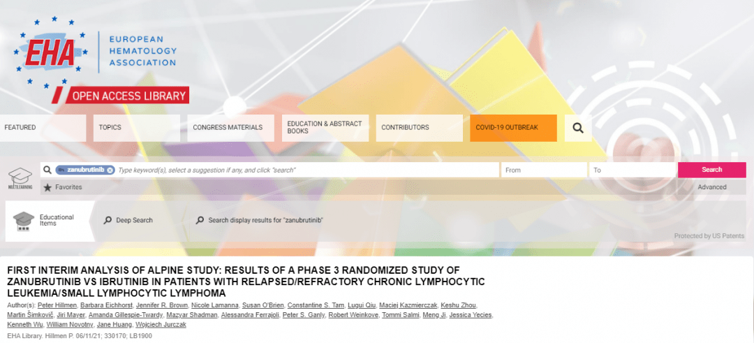 2021 EHA丨ALPINE研究数据重磅揭晓，新一代BTKi泽布替尼治疗R/R CLL/SLL的ORR、PFS率均优于伊布替尼_患者