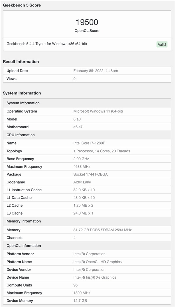 i7-1280P核显成绩曝光：接近GTX 1050水准_Intel_处理器_系列