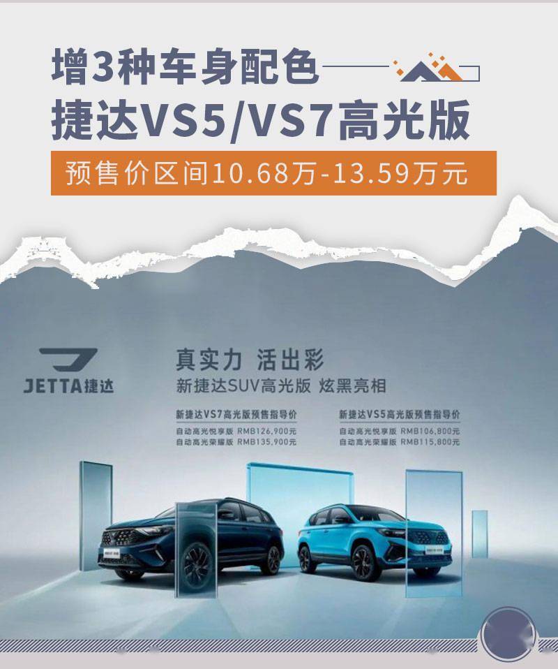 增3种车身配色 捷达VS5/VS7高光版预售10.68万起_搜狐汽车_搜狐网