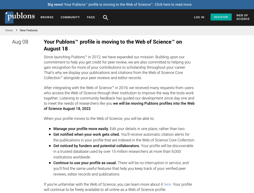 重磅消息：Publons个人主页将迁移至Web of Science平台_认可_文章_用户