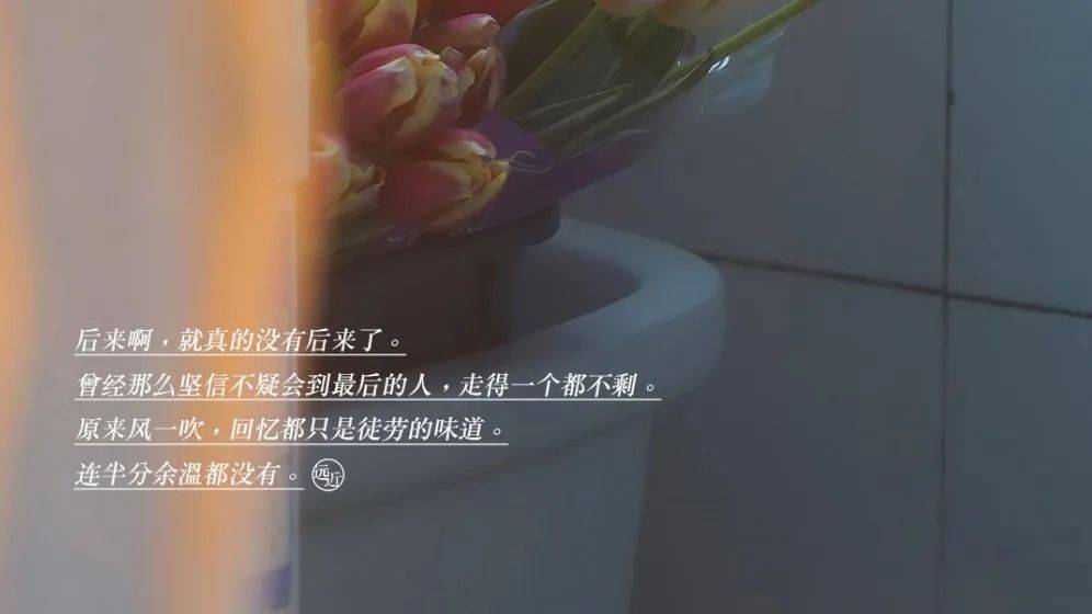 后来啊,就真的没有后来了。曾经那么坚信不疑会到最后的人,走得一个都不剩。 原来风一吹,回忆都只是徒劳的味道。 连半分余温都没有。味道余温