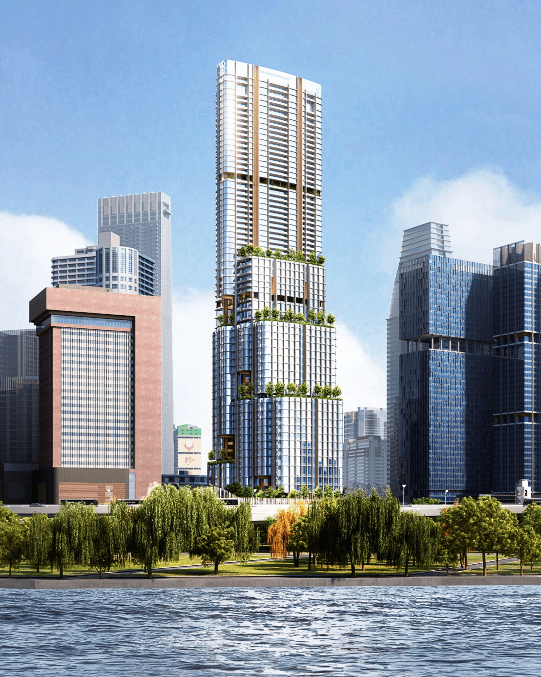 阿里巴巴打造新加坡第一高楼，SOM设计方案亮相，灵感源自“竹林”_Bezier_大厦_城市