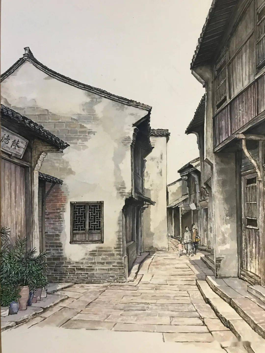 钢笔画：江南古镇 -6park.com