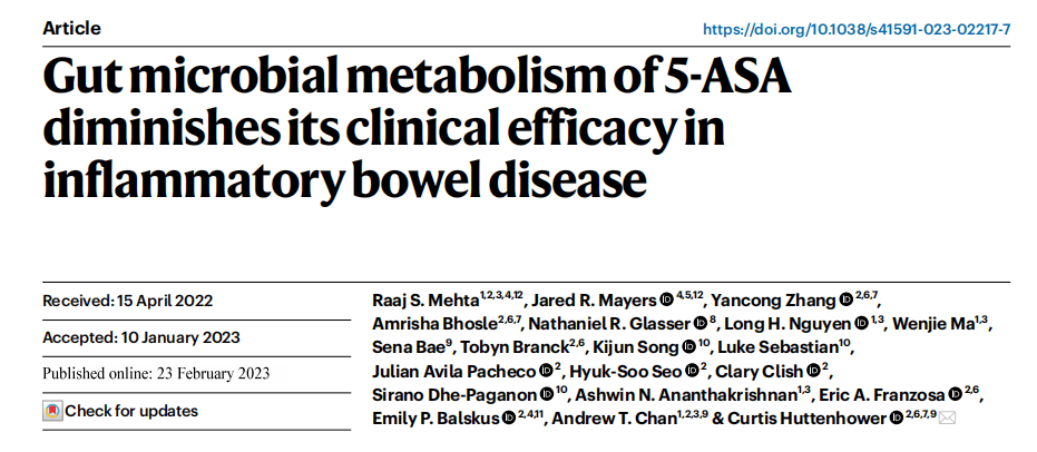 翻团出品 | 5-ASA的肠道微生物代谢削弱其对IBD的临床疗效？_治疗_研究_相关