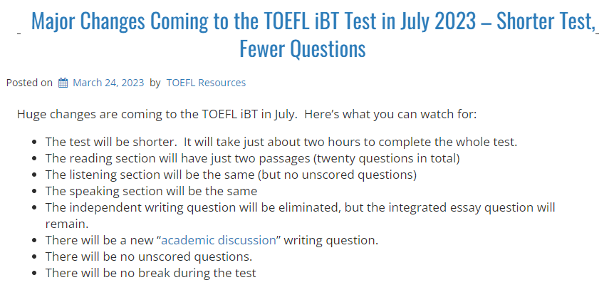 2023年7月起，TOEFL iBT托福考试重磅大改革！_考生_写作_中国