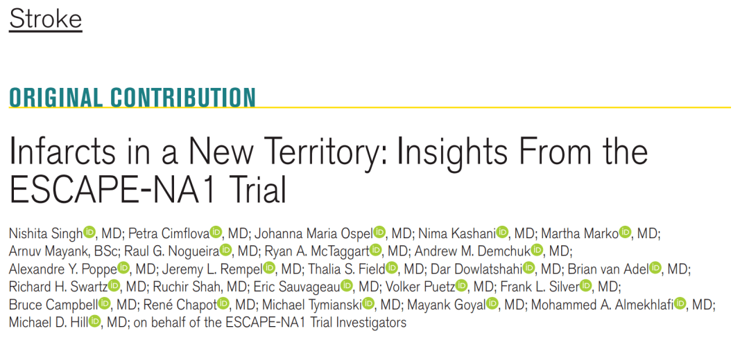 研究进展 | 急性缺血性卒中血管内治疗后新发区域梗死——ESCAPE-NA1研究分析_患者_基线_相关