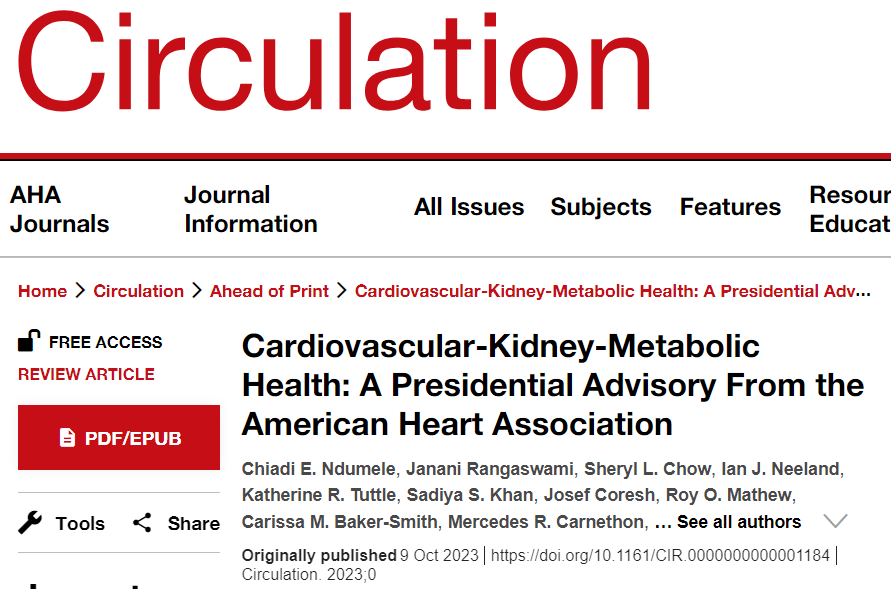 官方“盖章”！AHA首次明确提出心血管-肾脏-代谢（CKM）综合征_建议_治疗_管理