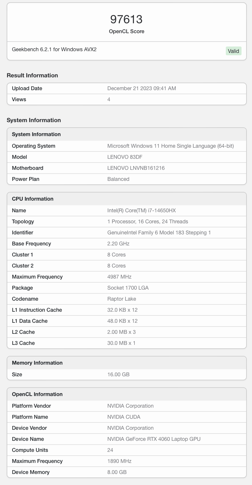 英特尔 i7-14650HX 处理器曝光：8 大核 + 8 小核规格_频率_测试_游戏